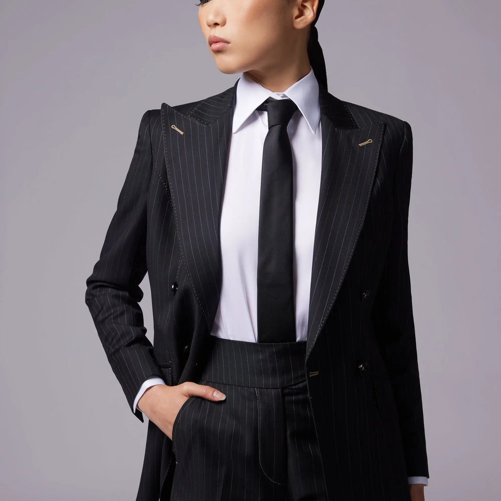 Ava Double Breasted Suit with Beige Stripes – Alexandra Dobre